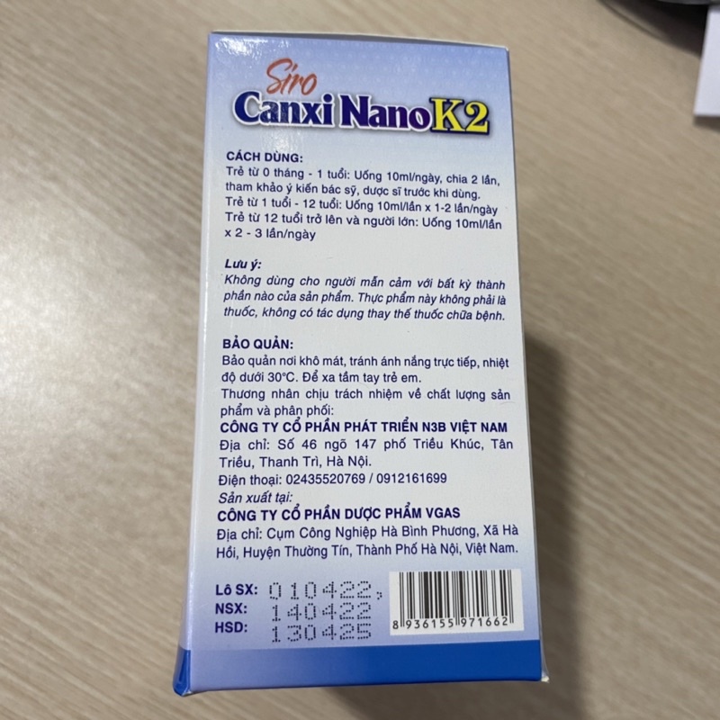 Mua Hộp 20 ống -Canxi hữu cơ - canxi ống cho trẻ từ 0 tháng tuổi bổ sung Vitamin D3 K2 MK7 -Siro ...