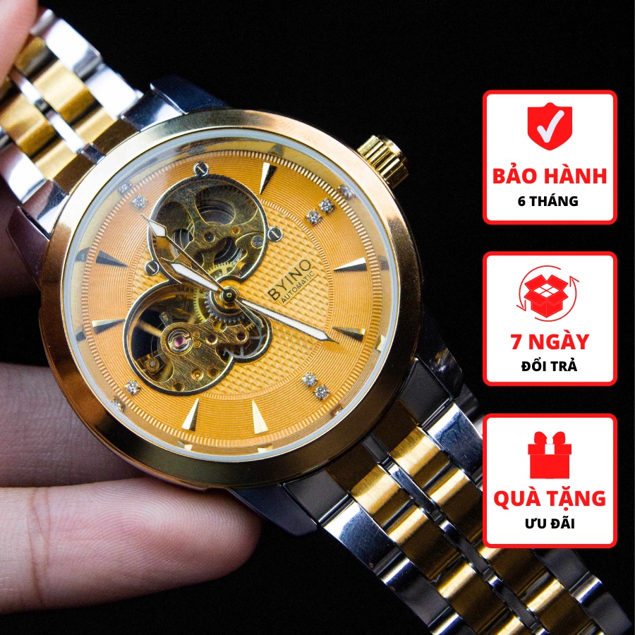 Mua Đồng hồ cơ nam BYINO Mặt Vàng Dây Thép Automatic Thiết Kế Lộ Máy ...