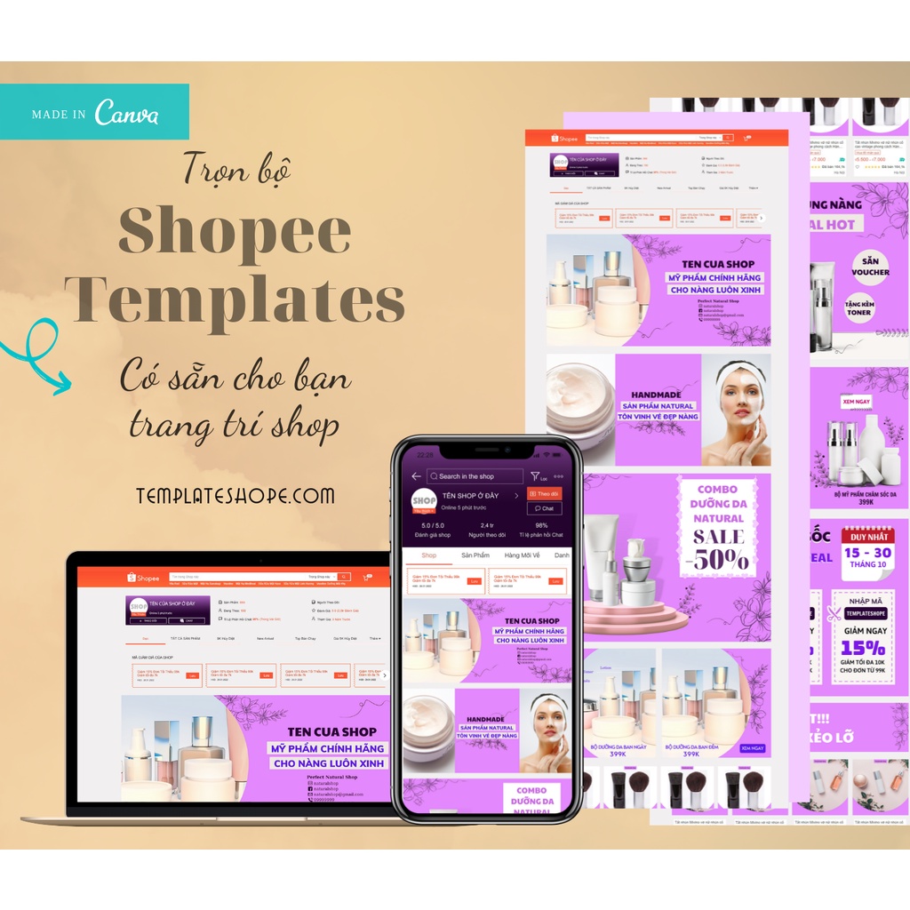 Mua Template Shopee cho ngành sắc đẹp sức khỏe trọn bộ banner kích ...
