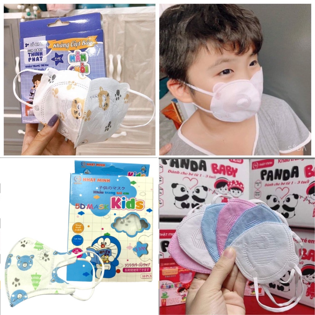 khẩu trang em bé, SET 10 CÁI KHẨU TRANG GẤU PANDA, DOREMON, MẦM CHỒI LÁ ...
