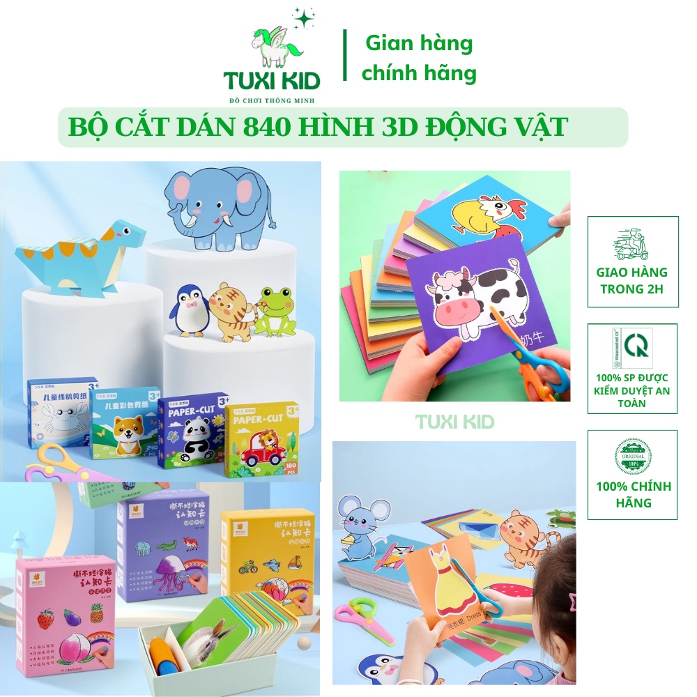 Mua Giấy màu thủ công, bộ cắt dán hình động vật 840 hình 3D dành cho bé ...