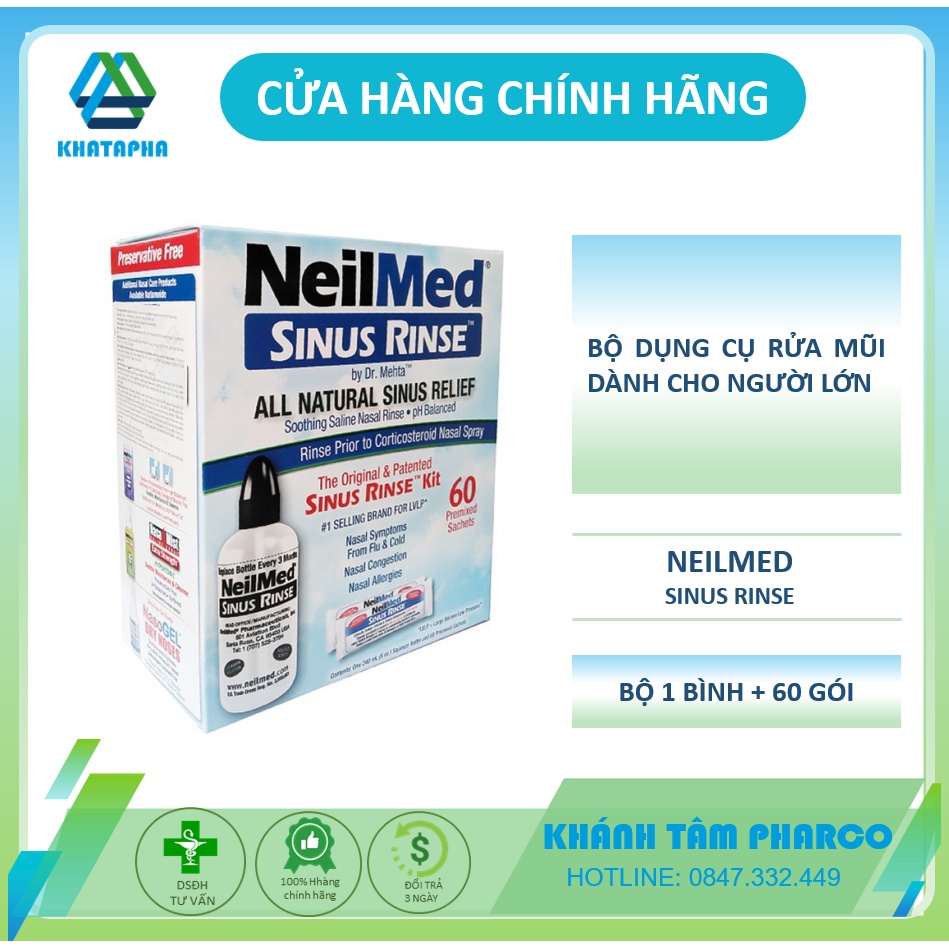 Bộ dụng cụ rửa mũi NeilMed Sinus Rinse Kit 60 sachets (1 bình + 60 gói ...