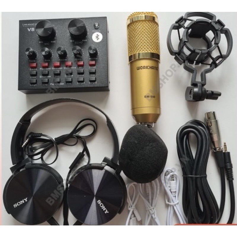Bộ COMBO MICRO THU ÂM BM-900 và SOUND CARD V8 chân kẹp màng lọc tặng ...