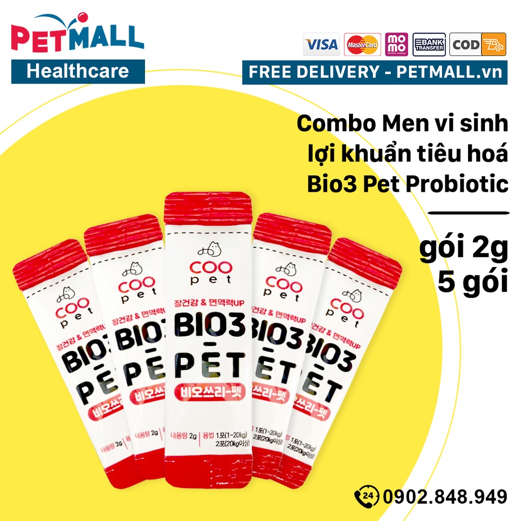 Combo Men vi sinh lợi khuẩn tiêu hoá Bio3 Pet Probiotic - gói 2g - 5 ...