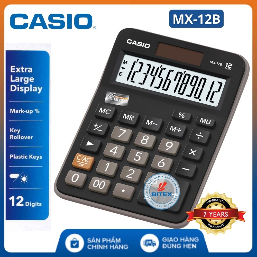 Mua Máy tính Casio MX-12B dành cho bán hàng , học sinh , kế toán dùng năng lượng mặt trời chính ...