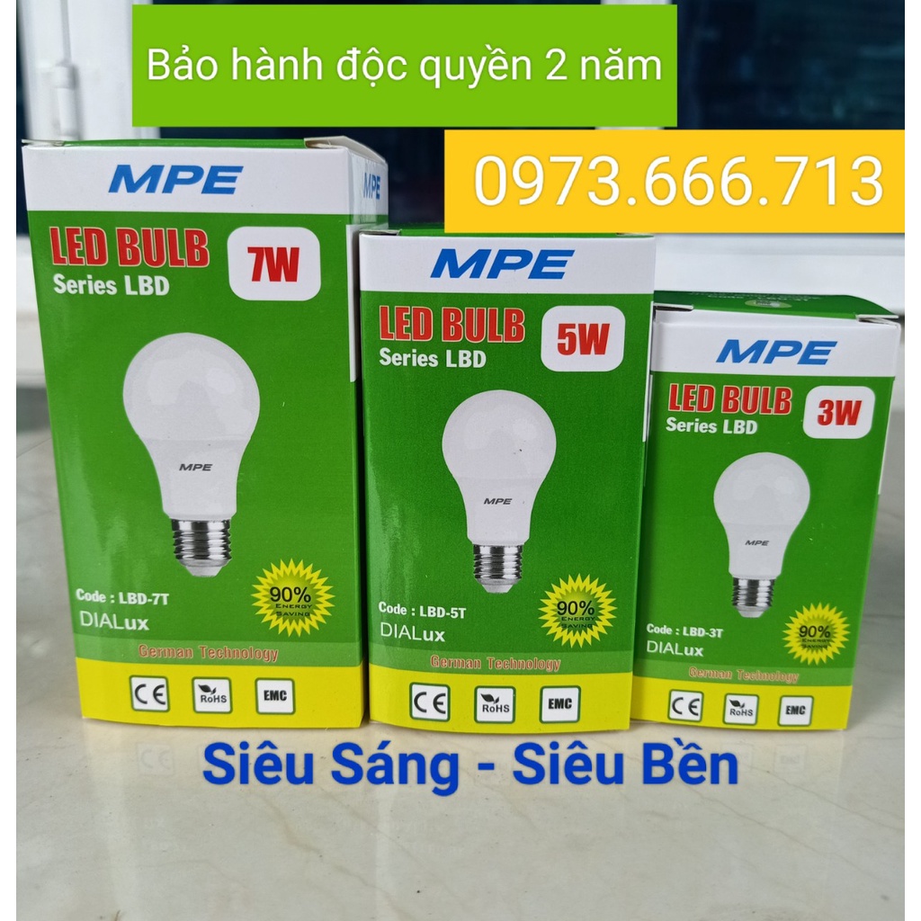 Bóng đèn LED Bulb MPE - Ánh sáng trắng - 3w, 5w, 7w,12w,15w Cao cấp MPE ...