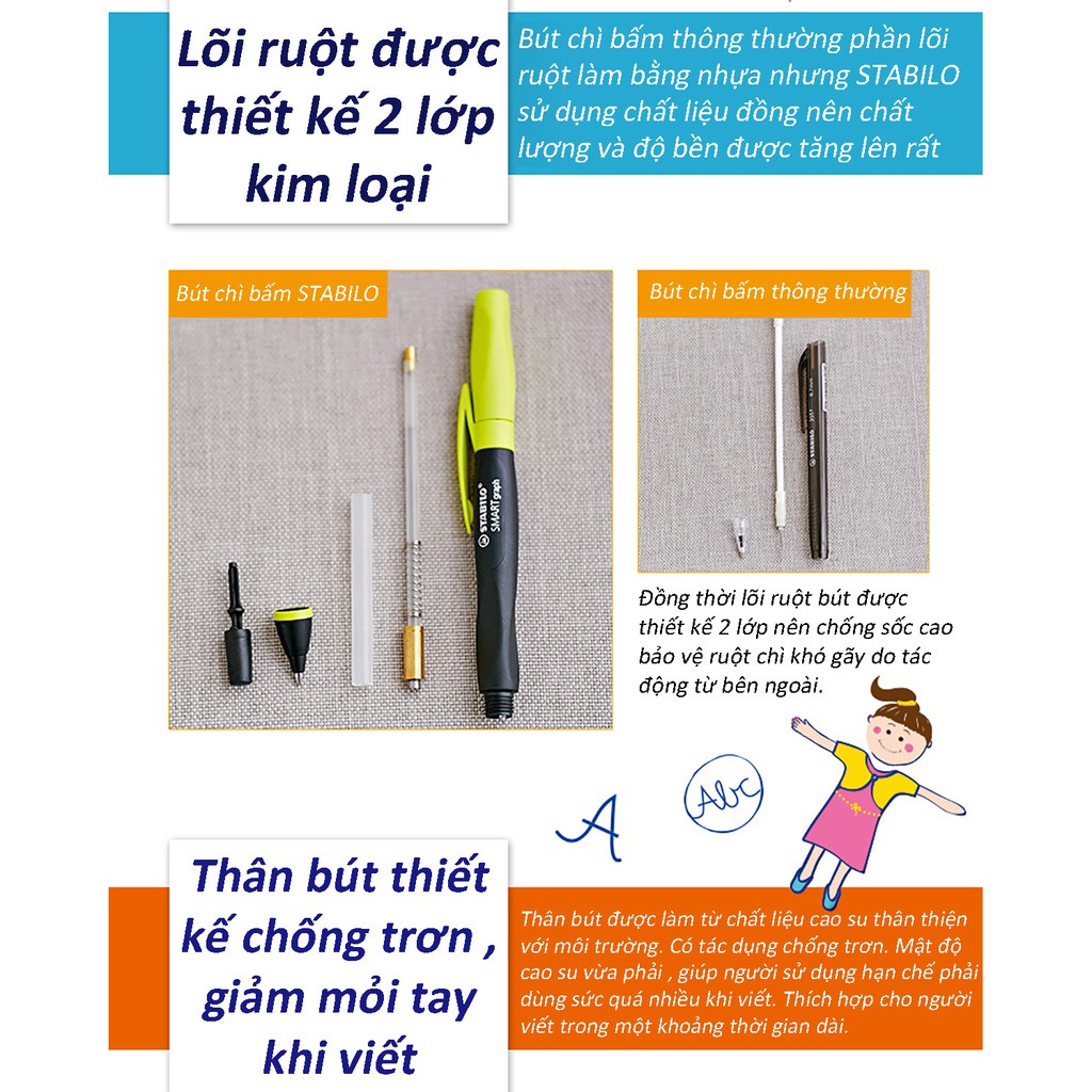 Bộ 1 cây bút chì bấm STABILO SMARTgraph 0.5mm + ruột chì PC3205R12-2B ...
