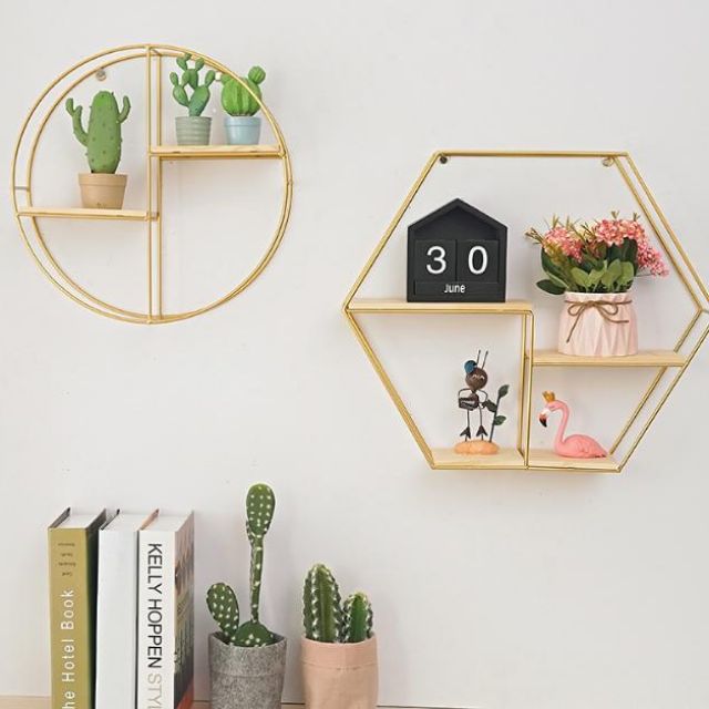 Kệ trang trí,kệ treo tường hình lục giác,hình tròn styte hàn quốc ...