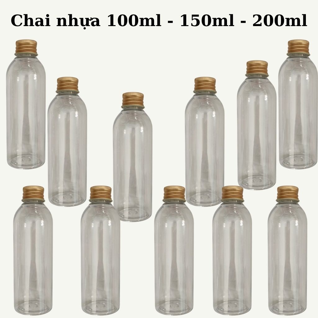 Chai pet nhựa 100ml, 150ml, 200ml nắp nhôm vặn, nhựa cứng an toàn sử ...