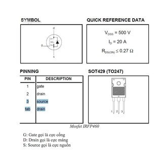 IRFP460, IRFP 460 Mosfet kênh N 20A 500V TO-3P Tháo máy | Shopee Việt Nam