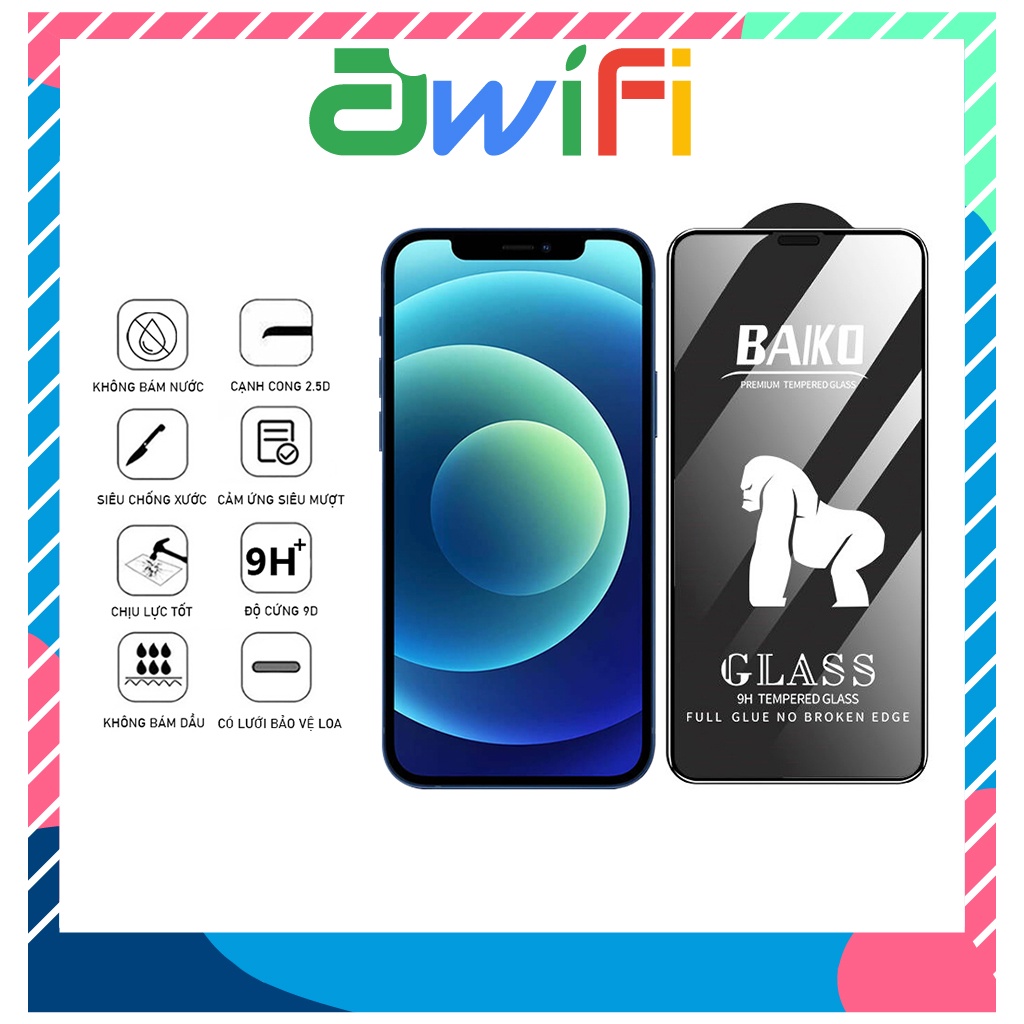 Kính cường lực iphone baiko siêu cứng full màn ...