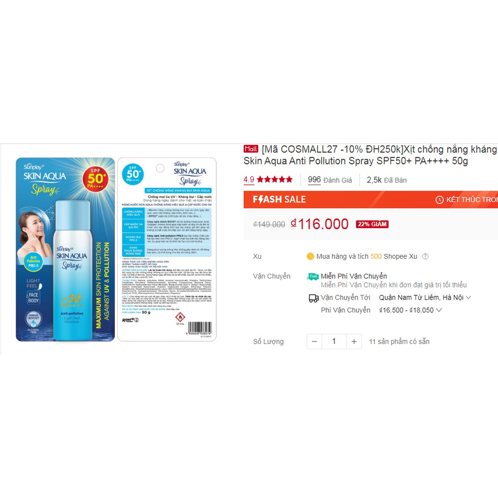 CÓ QUÀ- Xịt Chống Nắng Kháng Bụi - Sunplay Skin Aqua Spray (SPF50+, PA ...