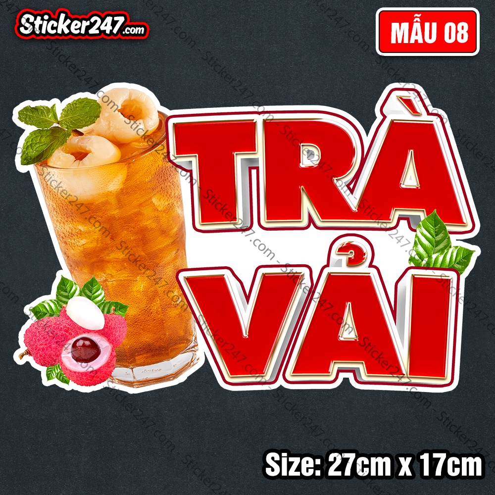 Mua Decal trang trí quán hình ly trà sữa, sinh tố, cà phê, rau má, trà ...