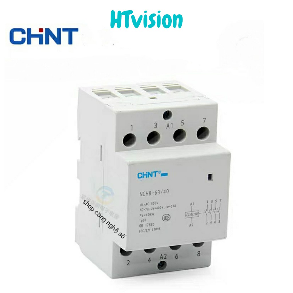 Khởi động từ 3 pha 4P CHINT NCH8-25/40 NCH8-63/40 25A 63A 220V dùng cho điện 3 pha 380V với 4 ...