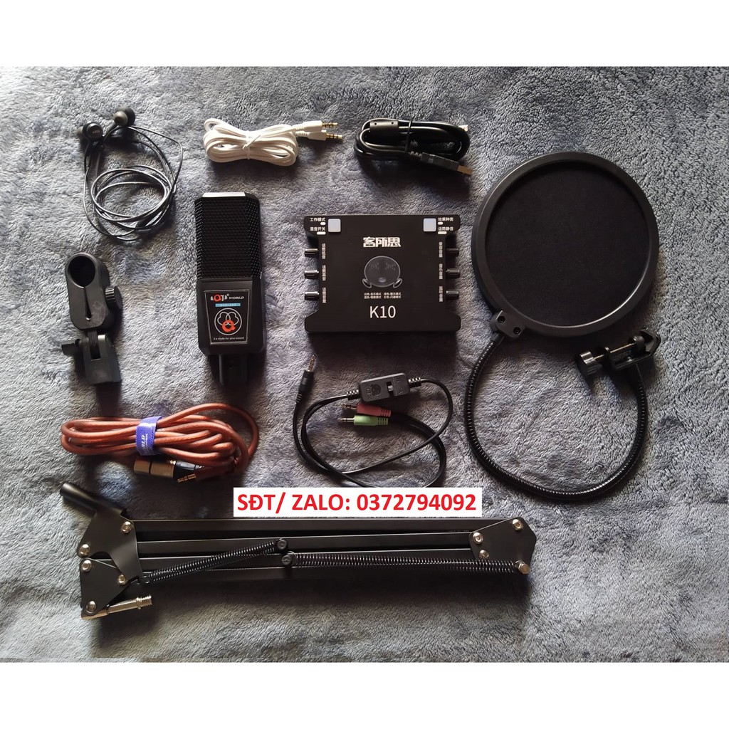 COMBO Mic AQTA ALC 280 sound card K10 chân kẹp màng lọc đầy đủ phụ kiện ...