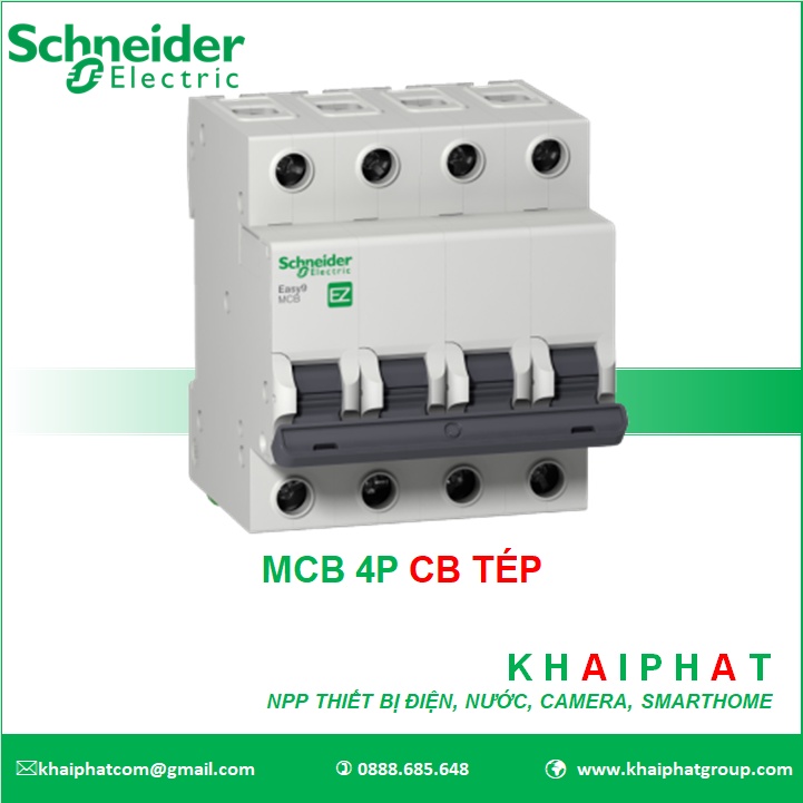 Schneider MCB 4P CB 3 pha 40A 50A 63A 4.5kA Bảo vệ quá tải & ngắn mạch, Áp tô mát 4 cực, át 4 ...