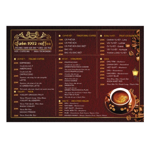 Mua in menu ép plastic, menu cán bóng - cán mờ, menu đóng quyển, menu ...