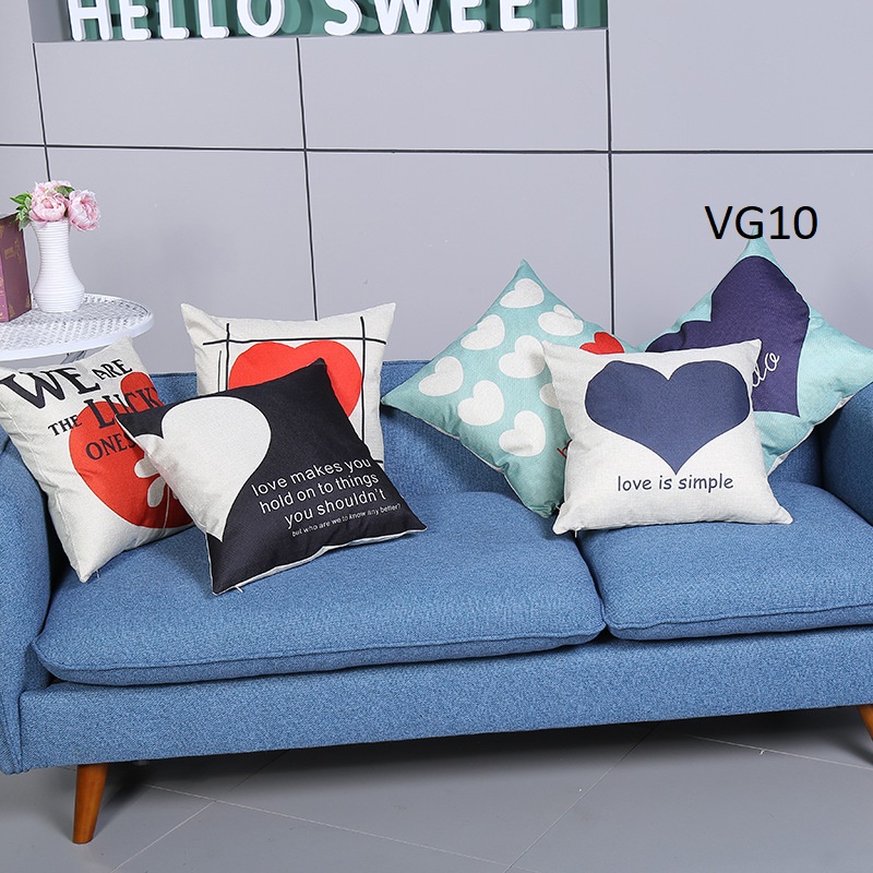 Vỏ gối tựa lưng, gối sofa trang trí vuông (size 45×45) xanh trái tim ...