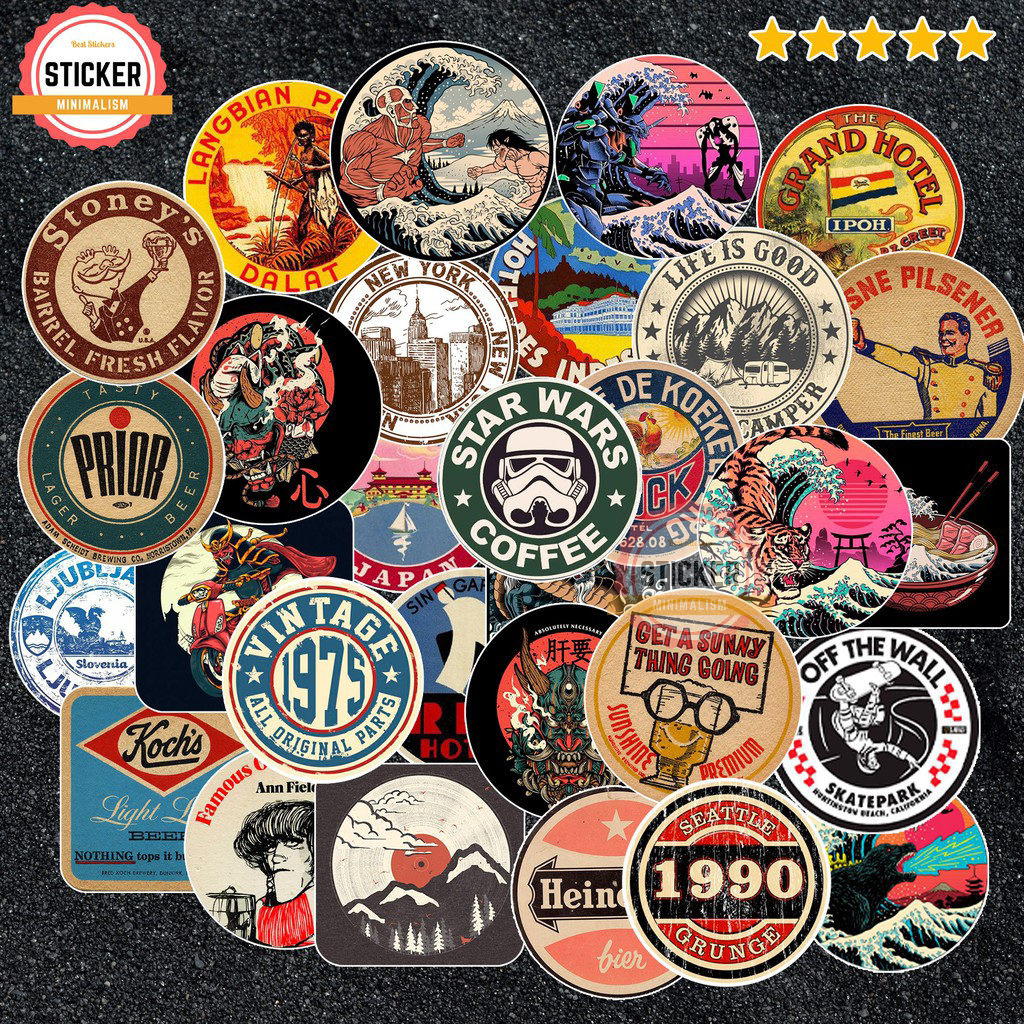 Sticker Vintage Labels chống nước sticker dán mũ bảo hiểm laptop điện ...