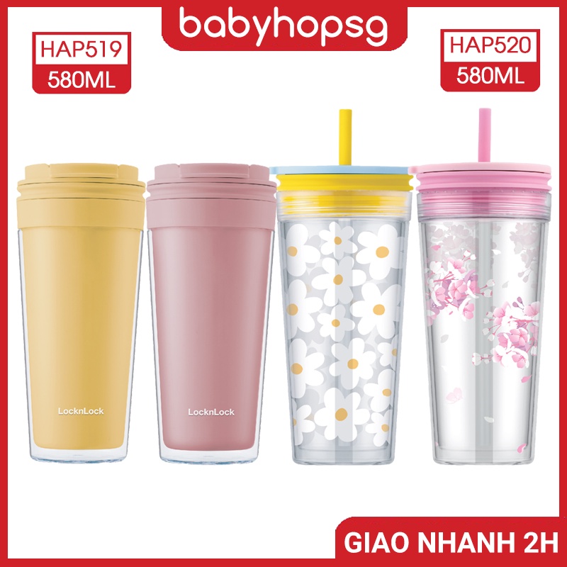 Ly nhựa 2 lớp LocknLock Bucket Cold Cup cách nhiệt tốt HAP519 (nắp gập) HAP520 (ống hút) (580ml ...