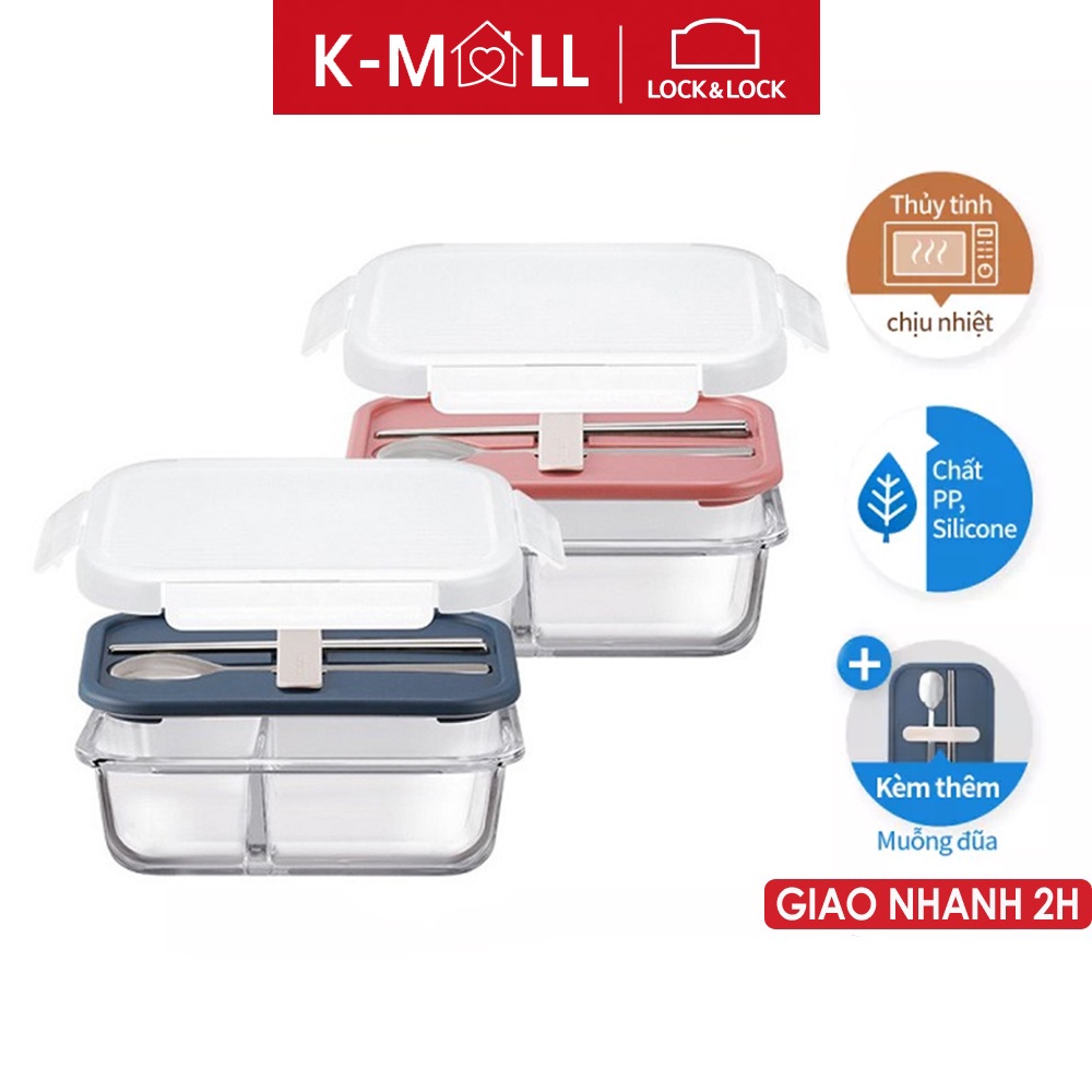 Mua Hộp cơm thủy tinh Lock&Lock chia ngăn kèm muỗng đũa 930ml dùng được ...