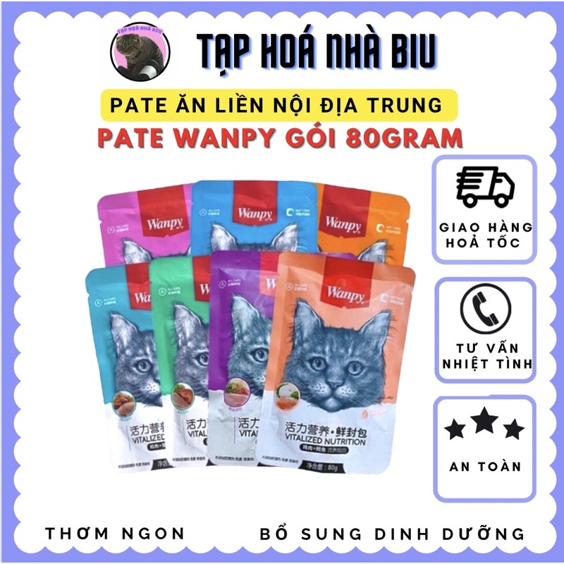 Pate mèo WANPY gói 80g pate cho mèo 11 vị dinh dưỡng - MixASale