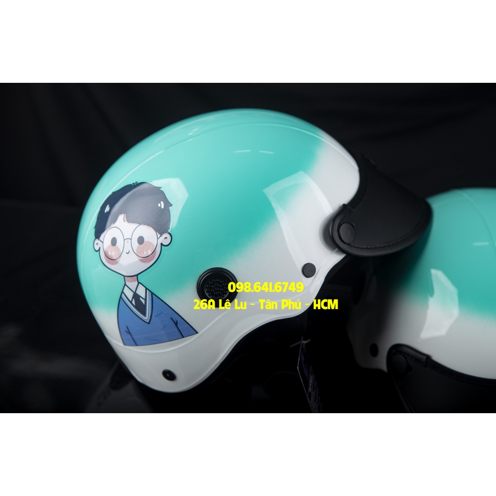 Mua MŨ NÓN BẢO HIỂM NGƯỜI LỚN Cặp đôi Chibi Trai - Trắng Xanh giá rẻ ...