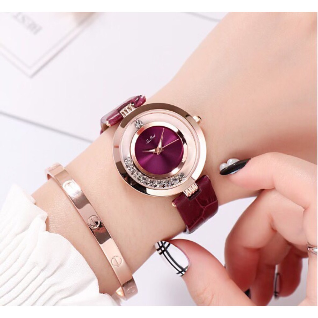 [CỰC ĐẸP] ĐỒNG HỒ NỮ DÂY DA SHDHD MẶT ĐÁ ĐÍNH NGỌC PHONG CÁCH HÀN QUỐC ...