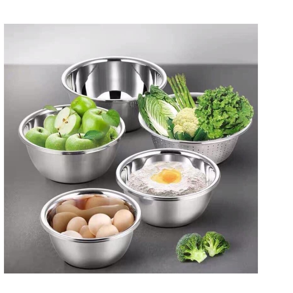 Mua Sét thau rổ 5 món inox - 5 món rổ chậu cao cấp - Bộ thau rổ inox đa ...