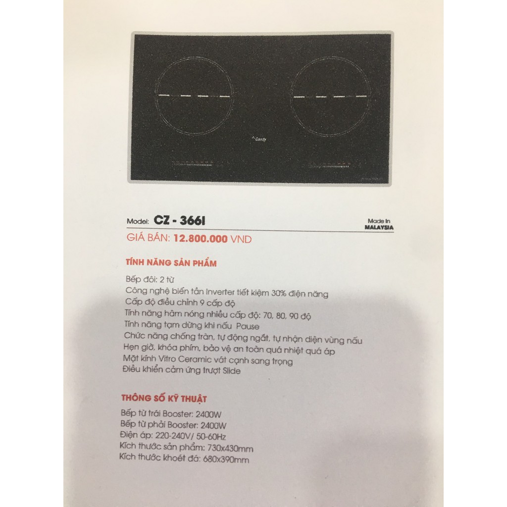 Mua Bếp từ/ điện từ CZ366 Malaysia INVERTER Canzy nhập khẩu giá rẻ nhất ...