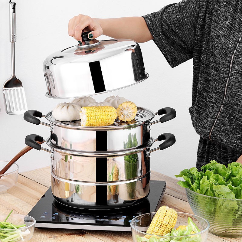 Mua Nồi hấp inox 3 tầng Nồi hấp xửng hấp gà xôi thịt cá cách thủy inox ...