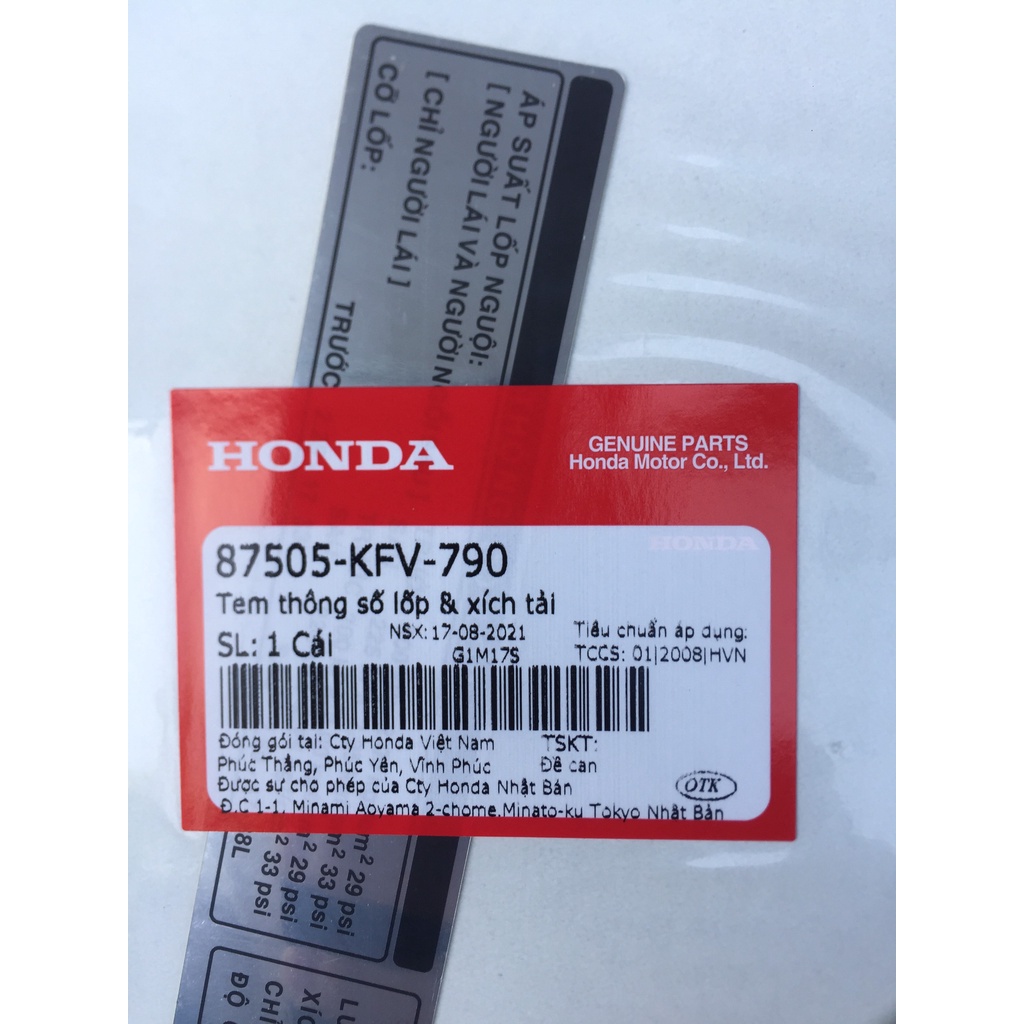 Mua Tem thông số gắn hộp xích super DREAM chính hãng honda việt nam giá ...