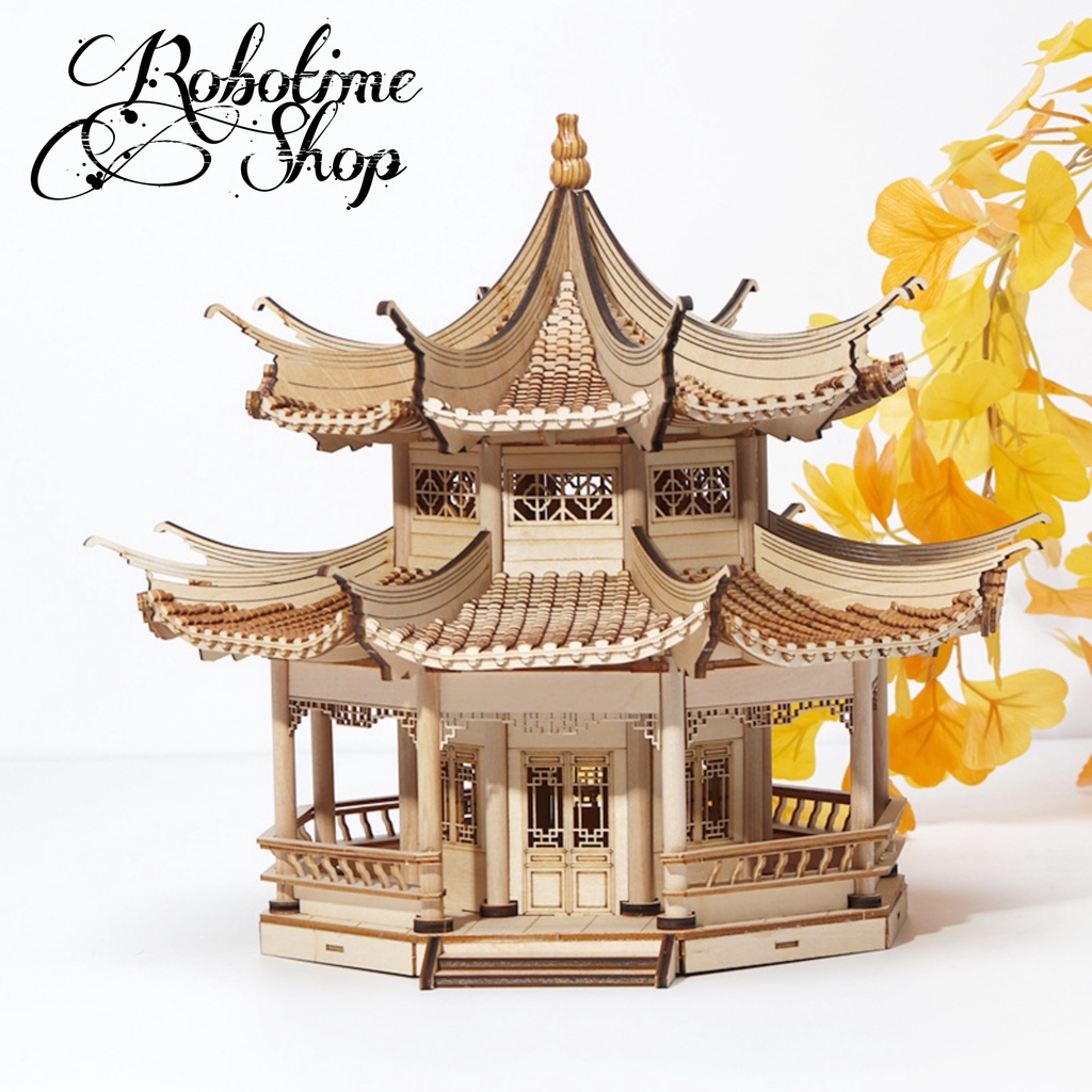Mô Hình DIY Gỗ 3D Kiến Trúc Nhà Cổ Đại Trung Hoa Bát Giác Hai Tầng Sưu ...