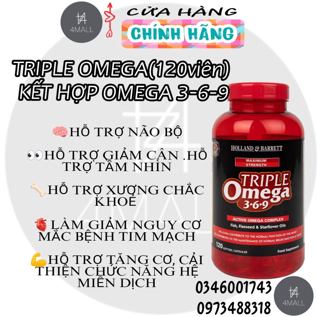 (FREESHIP) Dầu cá Omega 369 120 viên-Holland & Barrett Maximum Strength Triple | Shopee Việt Nam