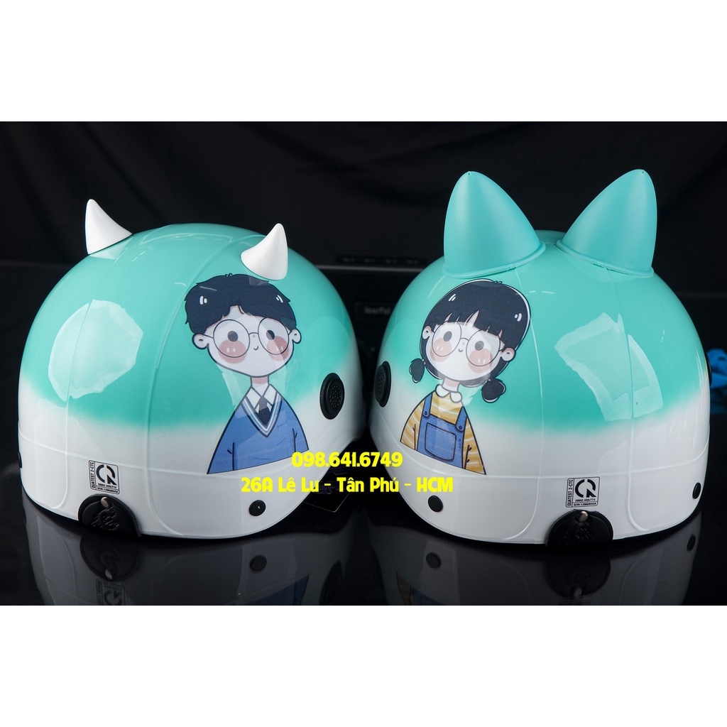 Mua MŨ NÓN BẢO HIỂM NGƯỜI LỚN Cặp đôi Chibi Trai - Trắng Xanh giá rẻ ...