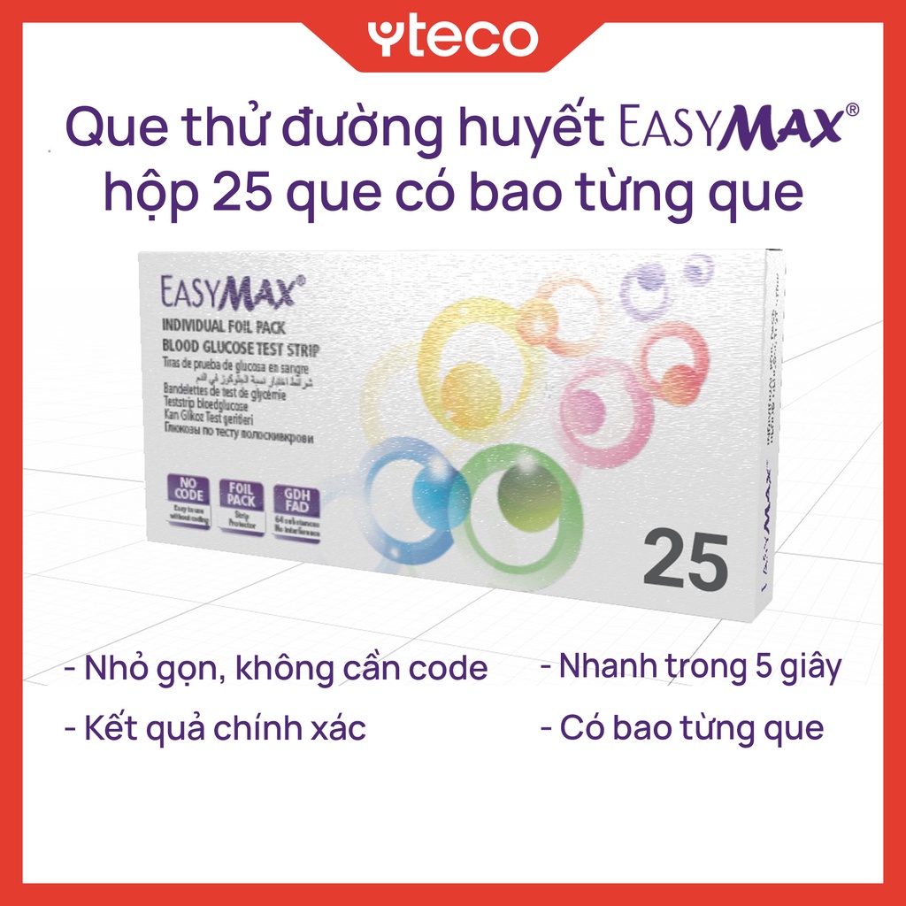 Mua Que thử đường huyết EasyMax Hộp 25 que có bao que (dạng foil) giá rẻ nhất | TecKi.Vn