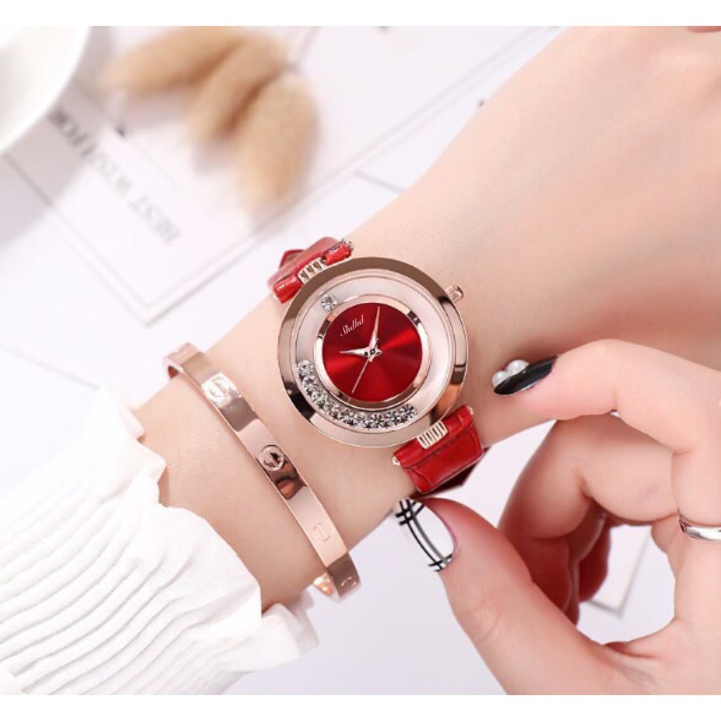 [CỰC ĐẸP] ĐỒNG HỒ NỮ DÂY DA SHDHD MẶT ĐÁ ĐÍNH NGỌC PHONG CÁCH HÀN QUỐC ...