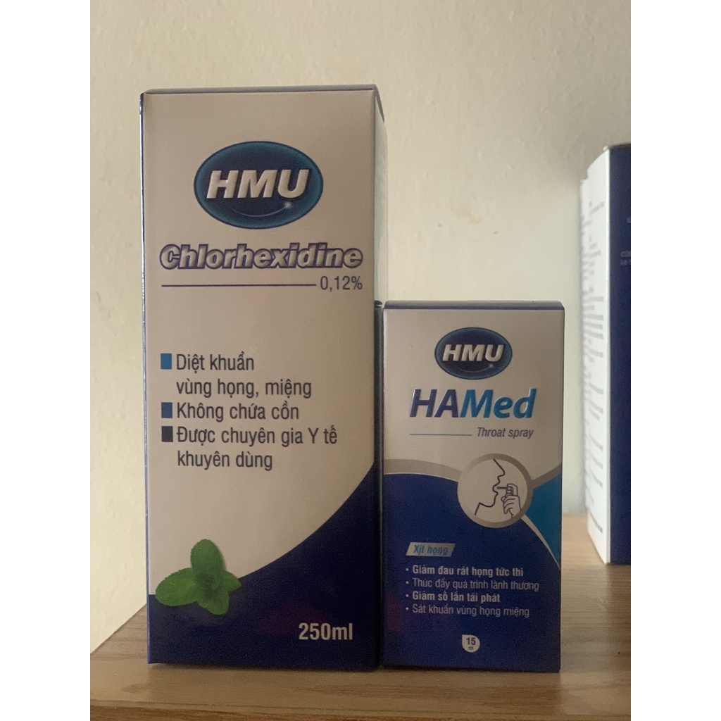 {Combo Súc họng và xịt họng} nước súc miệng HMU Chlorhexidine và xịt ...