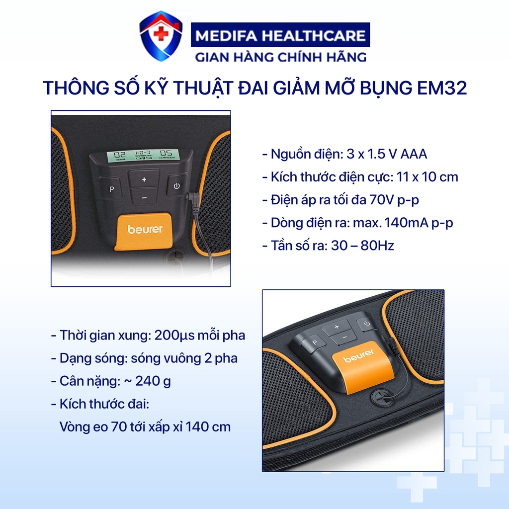 Mua Đai massage giảm mỡ bụng 2 điện cực Beurer EM32 kích thích cơ bụng bằng xung điện - Thiết bị ...