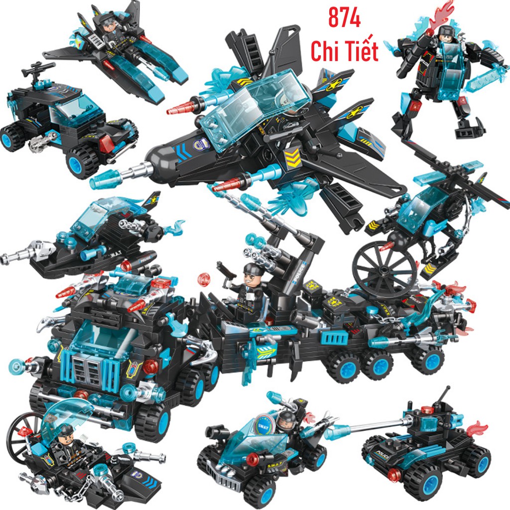 [874 CT-HỘP GIẤY] BỘ ĐỒ CHƠI XẾP HÌNH LẮP GHÉ CẢNH SÁT,OTO,ROBOT,THUYỀN ...
