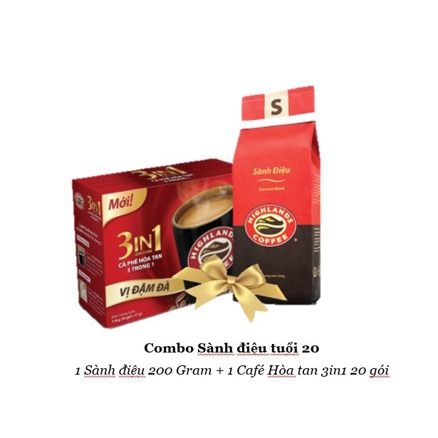 Combo Highlands Coffee Sành Điệu 200 gr + Cà phê hòa tan 3in1 (hộp 10 ...