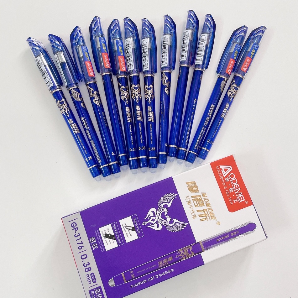 Hộp gồm 12 cây bút gel xóa được AODEMEI ngòi 0.38mm mực đều và đậm (mực ...