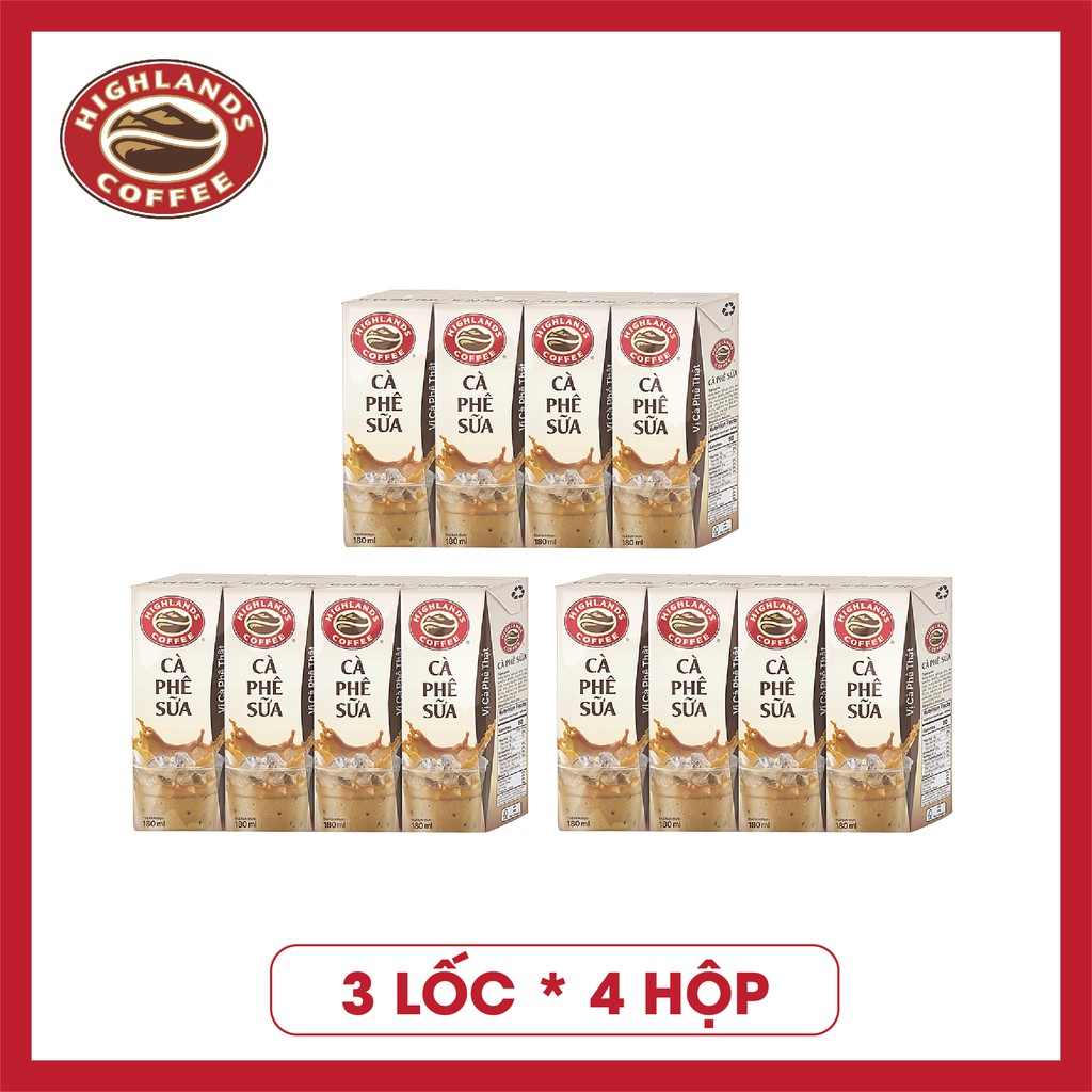 Combo 3 Lốc Highlands Coffee Cà phê Sữa Tetra pack (4 hộp/lốc x 180ml ...