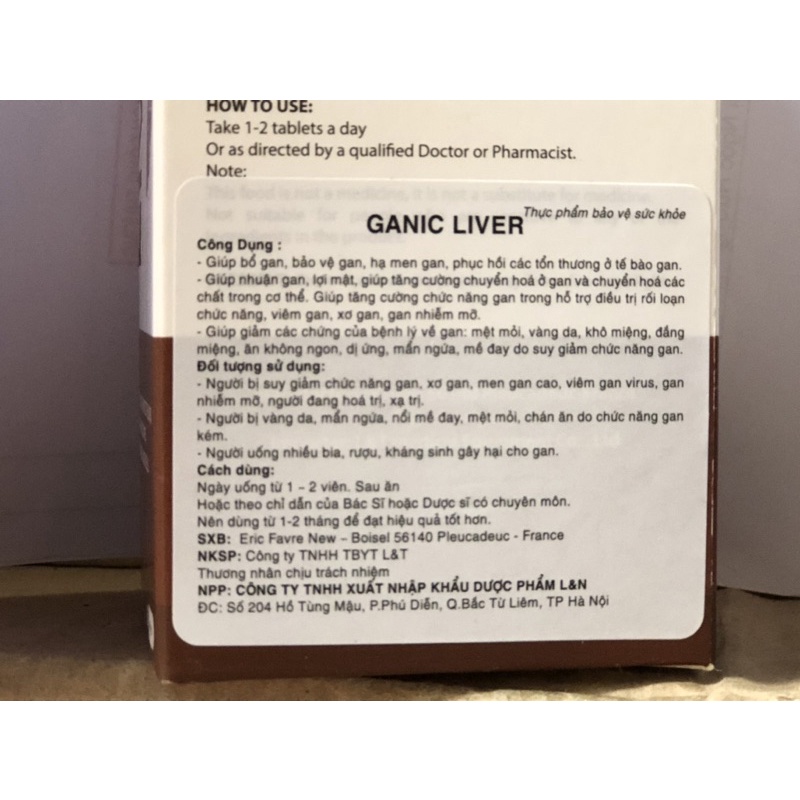 Mua bổ gan Ganic Liver made in pháp (người bị suy giảm chức năng gan,xơ ...