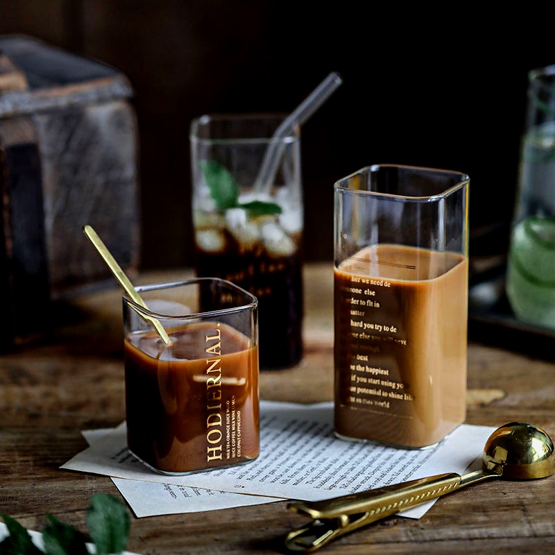 Mua Ly thủy tinh cute chịu nhiệt 300-400ml, cốc thủy tinh vuông uống ...