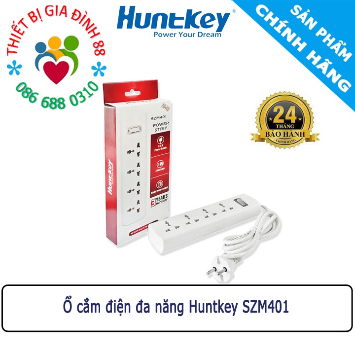 Ổ cắm điện đa năng Huntkey SZM401 4 lỗ cắm 1 công tắc HÀNG NHẬP KHẨU - Bảo hành 24 tháng ...