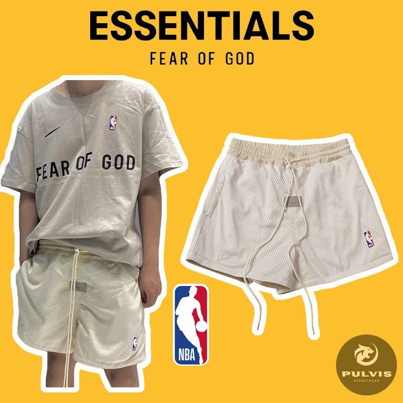 Mua - Quần FEAR OF GOD x NBA Basketball Shorts Cream cao cấp full tag ...