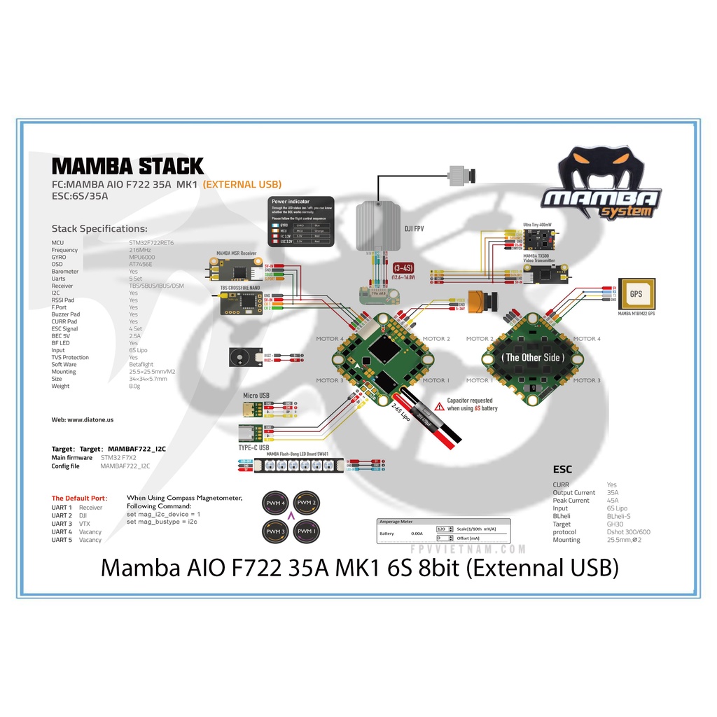 Mua Mamba AIO F722 35A MK1 6S 8bit (Extennal USB) giá rẻ nhất | TecKi.Vn