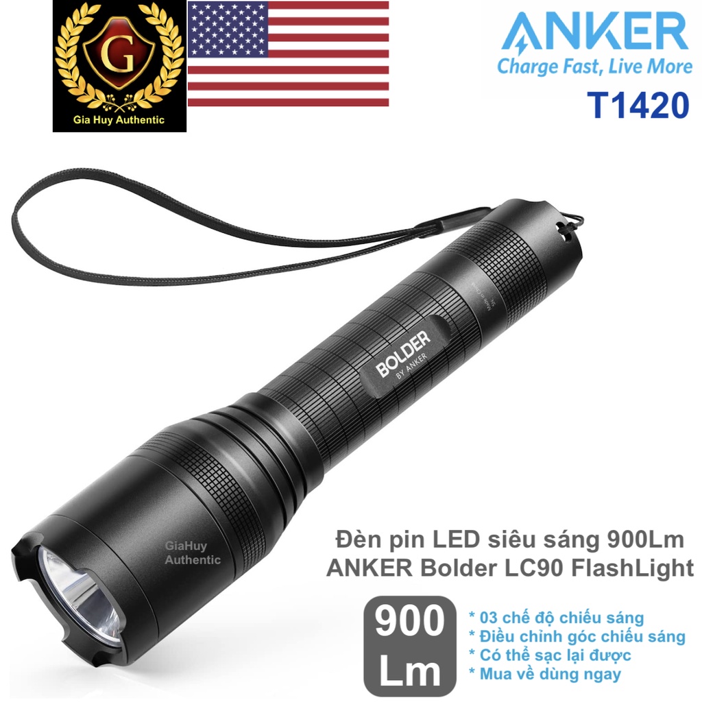 Đèn pin LED siêu sáng ANKER Bolder LC90 FlashLight T1420 900Lm - Hàng ...