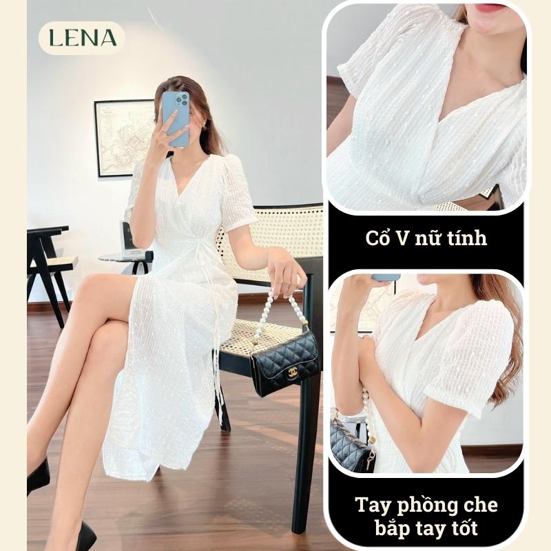 Mua Đầm midi dáng dài dự tiệc LENA dạo phố cổ V tay bồng tiểu thư ren ...